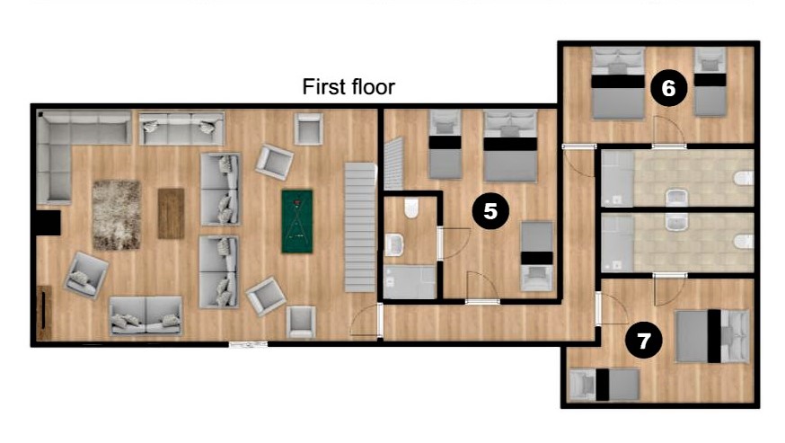 floor plan First floor 2D with labels – Ewe Time Holiday Barn